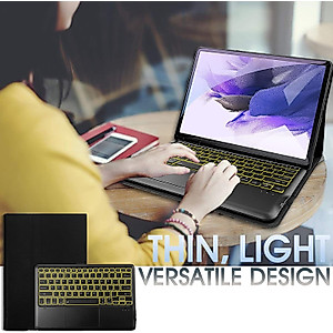 Nanhent Backlit Touchpad Keyboard Case for Samsung Galaxy Tab S8 Plus 2022 / S7 FE 2021 / S7 Plus 2020 12.4 Inch Tablet, Detachable Wireless Trackpad Keyboard & Slim PU Stand Cover with S Pen Holder