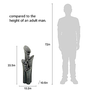 PeterIvan Waterfall Garden Fountain w/ LED Lights - 33 1/2” H Curved Cascading Indoor Outdoor Water Fountain with Built-in Quiet Pump&LED Lights, Perfect Garden Water Feature, Patio Fountain