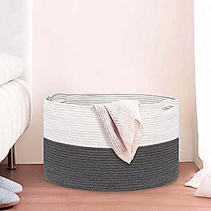 Homfinity Extra Large Cotton Rope Basket, 21"x21"x12.8" Laundry Basket Storage Organizer with Handles, Woven Cotton Storage Basket for Blanket, Toys, Clothes, Towels, Books, White & Grey