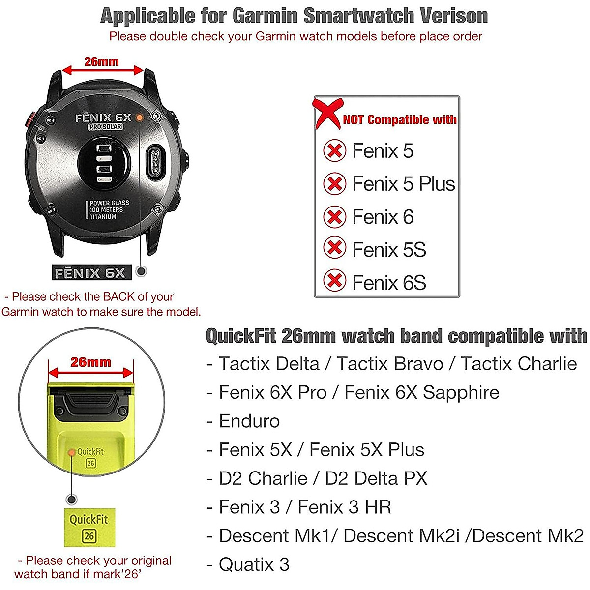 Abanen Elastic Watch Bands for Fenix 7X / Fenix 6X / Fenix 5X, 26mm Quick Easy Fit Soft Stretchy Nylon Wristband Strap for Garmin Fenix 6X Pro/Sapphire,Fenix 5X Plus,Enduro,Tactix Delta (Black)