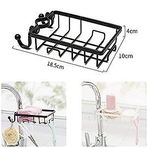 Bathroom Organizer Shelves Double Hook Faucet Rack Kitchen Sink Sponge Rag Storage Rack Bathroom Wrought Iron Drain Shelf (Color : Black)