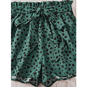 SOLY HUX Women's 2 Piece Outfits Summer Scoop Neck Tank Top and Allover Print Belted Shorts Set Black and Green XL