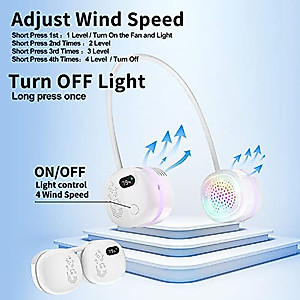 PBOX Portable Neck Fan, Foldable Personal Bladeless Fan,2000mAh Hands-Free USB Rechargeable Battery Operated Cooling,wearable Air Conditioner (White)
