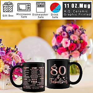 80th Birthday Gifts Set for Women, 80 Years Old Gifts Basket for Friend Coworker Sister Wife Mom Aunt Grandma, Back in 1944 Birthday Party Supplies, Turning 80 Coffee Mug Gifts Box