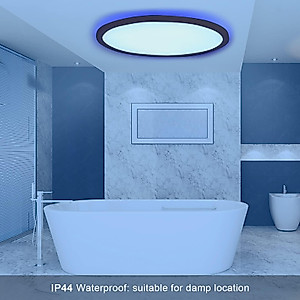 Marfete Flush Mount LED Ceiling Light Dimmable with Remote Control, 15.3 Inch 35W RGB Frontlight Close to Ceiling Light Fixture 3000-6500K, Modern Ultra-Thin Round Ceiling Lamp, for Bedroom