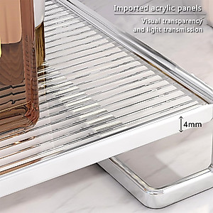 Bathroom Countertop Organizer, 2 Tier Acrylic Tray Vanity Counter Skincare Organizer Shelf, Kitchen Under Sink Standing Rack, for Counter Trays, Perfume, Display, Lotion, Cosmetic (Silver, 2 Layer)