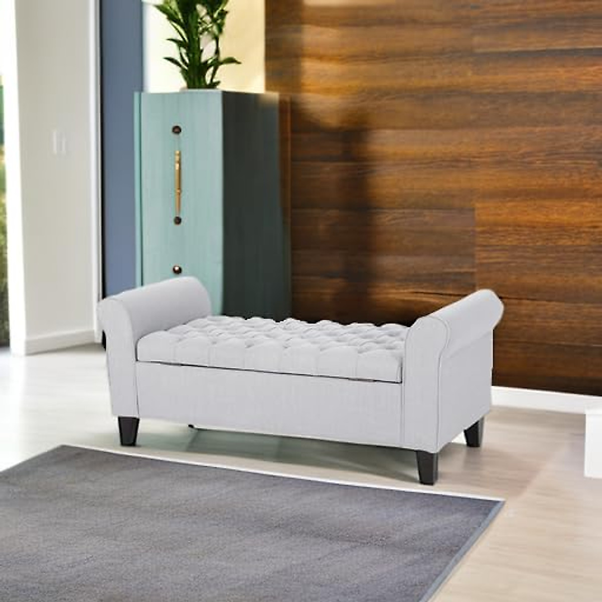 Christopher Knight Home Keiko Fabric Armed Storage Bench, Light Grey