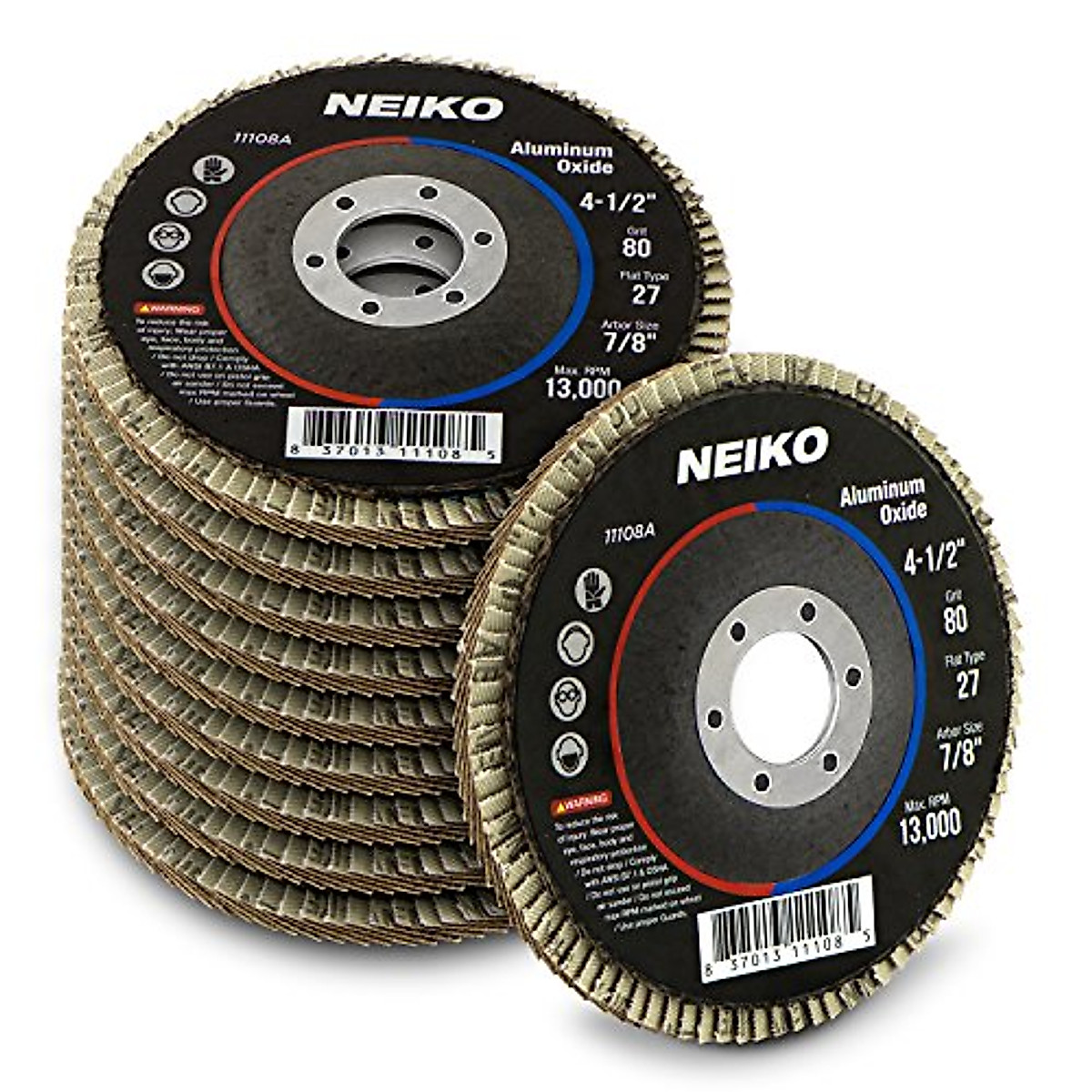 NEIKO 11108A 10 Pack Aluminum Oxide Flap Discs 4-1/2 for Angle Grinder, 80 Grit Flapper Wheel, Flat T27 Grinding Wheel 4.5 Inch Flap Disc, 7/8" Arbor Grinding Disc, Wood & Metal Sanding