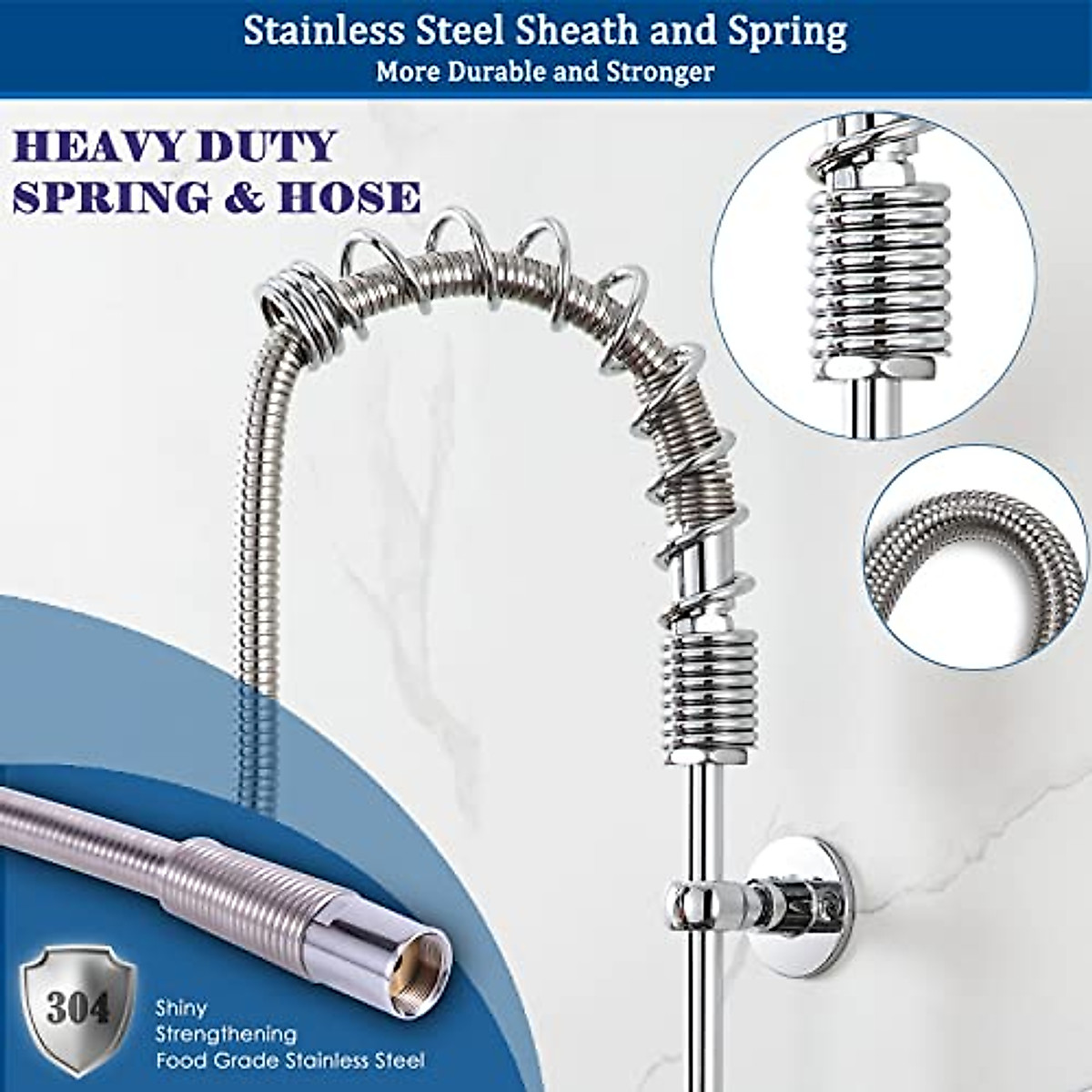 AGAHPAY Commercial Kitchen Sink Faucet with Pre Rinse Sprayer, 8 Inch Center Wall Mount Faucet with 12” Swing Spout 36” Height Compartment Sink Faucet for Restaurant Industrial, Chrome Polished