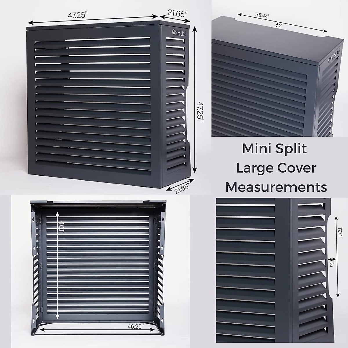 Airdeko's Mini Split AC Cover for Outside Units Sturdy Aluminum, Optimal Performance & Protection of Mini Split System Outdoor Condenser Compatible with Airdeko's Anti-Theft System (Charcoal, Large)