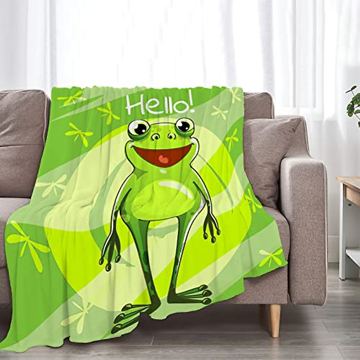 Funny Green Frog Throw Blanket Cartoon Cute Frog Print Blanket Gifts for Frog Lovers Kids Adults Super Soft Cozy Fleece Warm Lightweight Plush Blanket Decor for Living Room Couch Bed Dorm 40''X50''
