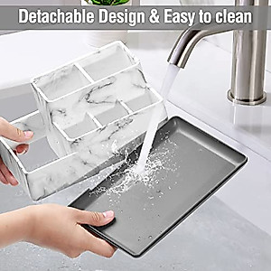 Electric Toothbrush Holder for Bathroom, Plastic Bathroom Countertop Organizer Compartment, Vanity Organizer Tray,Countertop Organizer Box, Kids Desk Organizers and Storage,White Marble Pattern