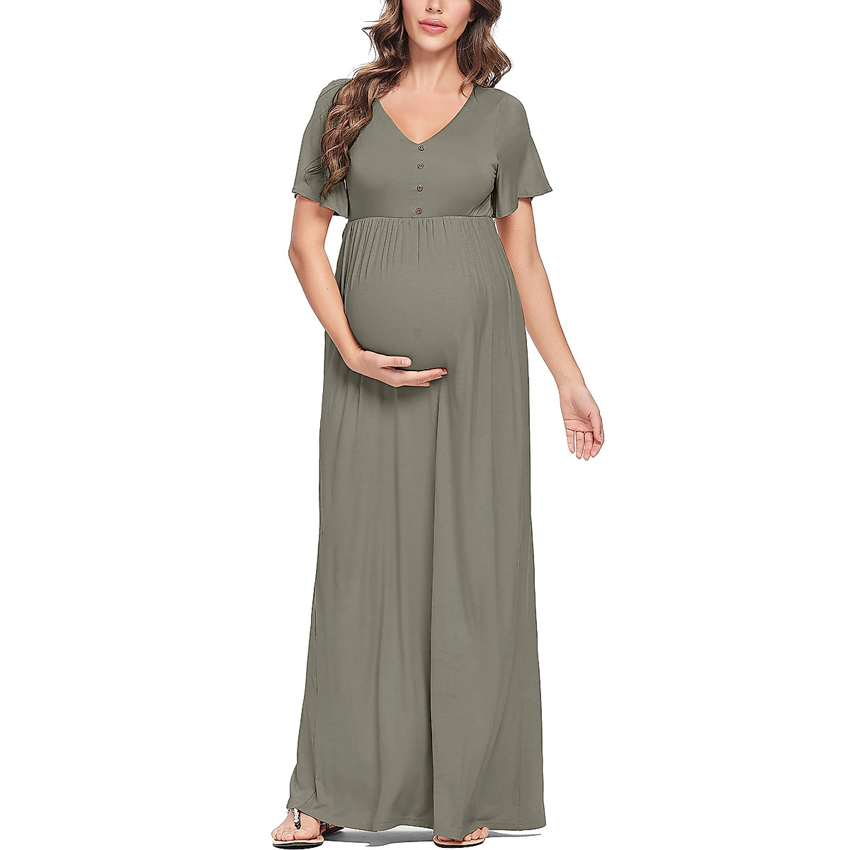 Peauty Boho Maternity Dress Maternity Dresses for Baby Shower Summer Summer Maternity Dress Casual Maternity Dress Summer Maternity Dress for Baby Shower Summer (Green Grey L)
