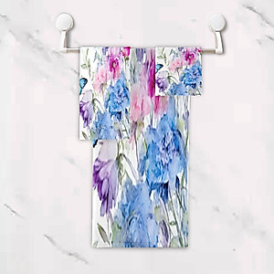 Flradish Watercolor Flowers Butterflies Towels 3 Pack Bath Towels for Bathroom Set Soft Cotton Highly Absorbent Lightweight & Quickdry Towel Set 1 Bath Towel,1 Hand Towel,1 Washclothe