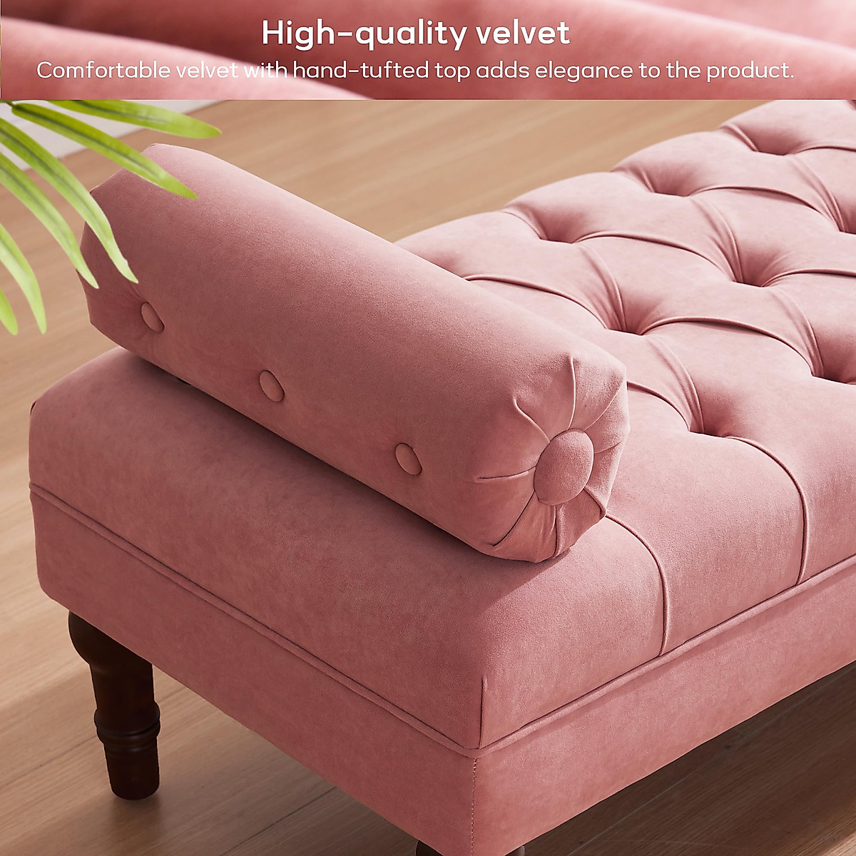 Batohom 60.2" End of Bed Bench,Large Size Bedroom Bench,Upholstered Window Bench with Button-Tufted,Entryway Bench,Storage Bench for Living Room(Pink)