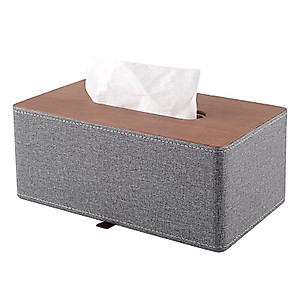 XNONE Tissue Box Cover Rectangle Kleenex Box Holder PU Leather Facial Organizer with Magnetic Bottom,Decorative Napkin Caddy for Vanity Dresser Night Stand Table Countertop Home Office Car,Grey