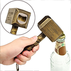 VEADOOLLY Thor Hammer Beer Bottle Opener with Magnetic Cap for Attachment Fridge Door, Stainless Steel Automatic Beer Bottle Opener Ideal for Home, Bar, and Kitchen - Gift for Beer Lovers (Gold)