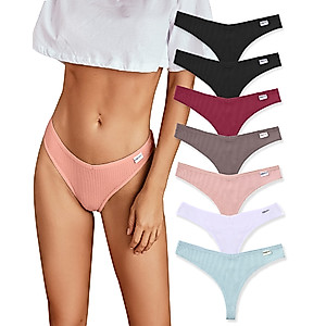 FINETOO 7 Pack Womens Thongs Underwear Cotton Breathable Low Rise Hipster Panties Sexy S-XL