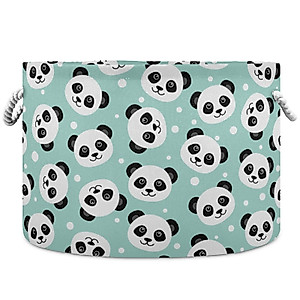 visesunny Storage Basket Cute Panda Face Animal Nursery Hamper Canvas Fabric Toy Storage Organizer Bin Storage Box Laundry Basket for Kid Rooms,Playroom,Shelves,Toy Basket