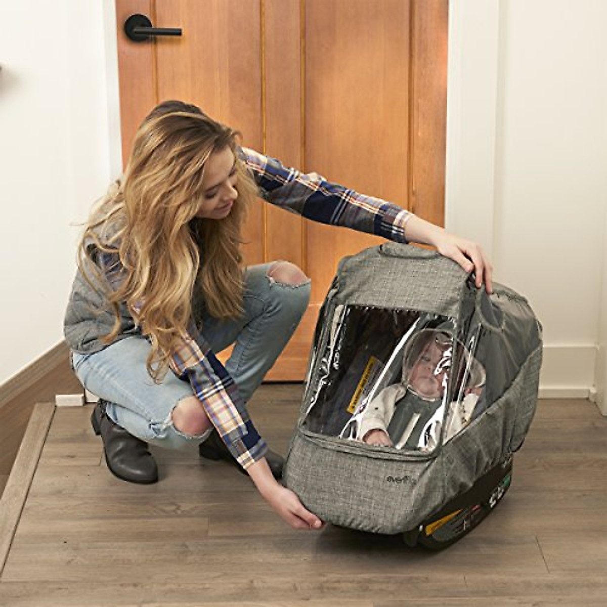 Infant Car Seat Weather Shield, Rain Cover, Ventilated Panels (Gray Melange)