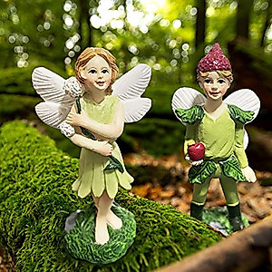 JIUMO Fairy Garden Fairies Outdoor Miniature Garden Fairy Set of 2 Boy Fairies Figurines Small Little Tiny Miniature Forest Fairies Ornaments Fairy Garden Accessories