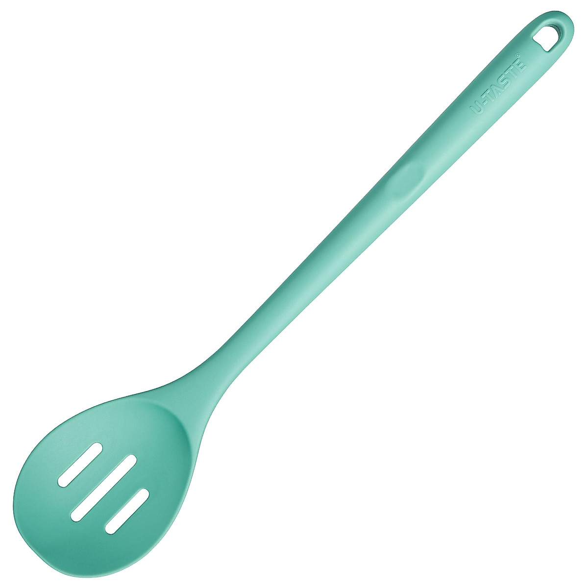 13.3" Slotted Cooking Spoon: U-Taste 600ºF Heat Resistant Kitchen Mixing Spoon, Food Grade Nonstick Long and Large Rubber Soup Utensil for Serving, Stirring, Basting, for Pot Cookware (Aqua Sky)