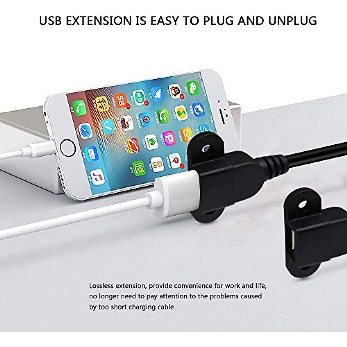 QiCheng&LYS USB 2.0 Male to Dual Female Charging Extension Cable, Furniture nightstand Sofa Electric Vehicle on-Board Charging Port, Panel Mount Cable with Screw Hole 5ft (2pcs)