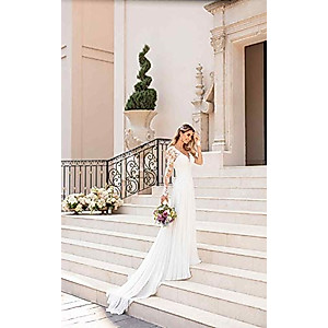 Clothfun Women's V-Neck Lace Beach Wedding Dresses for Bride 2023 Long Sleeve Bridal Gowns Style9 White 4