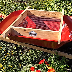 Raw Rutes Cedar Garden Sifter for Compost, Dirt and Potting Soil - Made in The USA - Sustainable Cedar - Heavy Duty Stainless Grate (Wheelbarrow Garden Sifter)