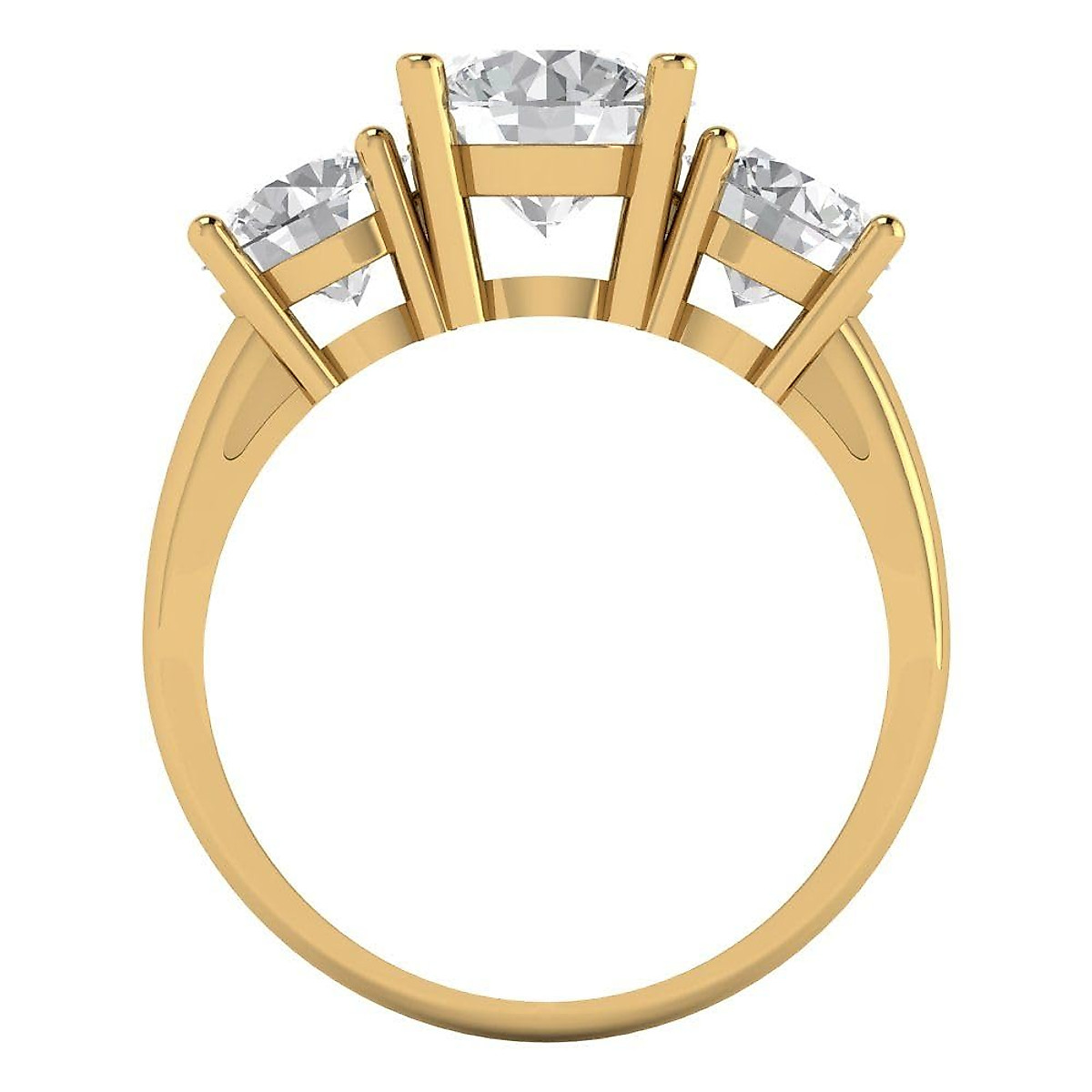 3.25 Ct Brilliant Round Cut Clear Simulated Diamond 14K Yellow Gold Three Stone Engagement Promise Bridal Ring Size 3.5