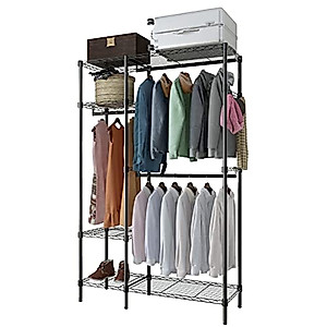 Doredo Metal Clothing Rack with Shelves, Heavy Duty Clothes Racks for Hanging Clothes, Wire Garment Racks for Hanging Clothes with 3 Hanger Rods, 4 Hooks, 45" W x 16.5" D x 70.8" H