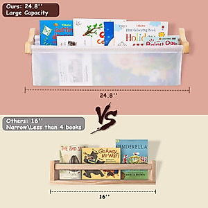 Volnamal Kids' Bookshelf Set of 2, Wall Mounted Floating Nursery Book Shelves, Bookshelf with Deep Pocket, Children's Bookcase Display for Nursery, Playroom or Kids Room