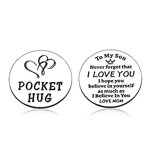 Inspirational Gift for Son Pocket Hug Token to Kids Valentines Day Christmas Birthday Gifts for Boys Teens Stocking Stuffers Present From Mom Dad Back to School Keepsakes Never Forget That I Love You