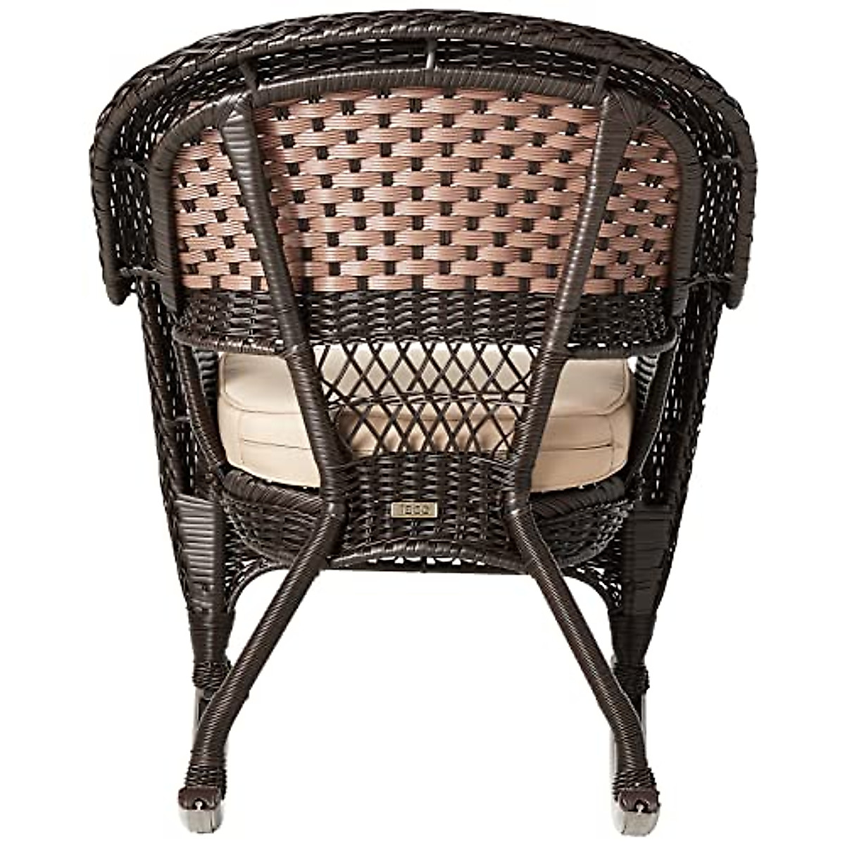 Jeco Rocker Wicker Chair with Tan Cushion, Set of 2, Espresso