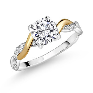 Gem Stone King 925 Sterling Silver and 10K Yellow Gold 6MM Cushion Gemstone Birthstone and Lab Grown Diamond Engagement Ring for Women | Available In Size 5, 6, 7, 8, 9