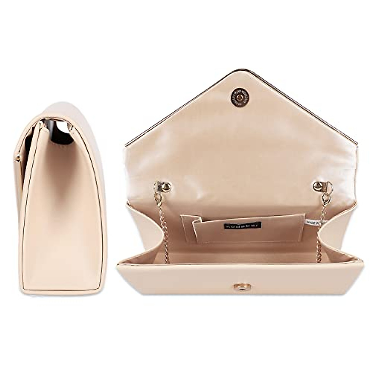 Vegan Leather Envelope Clutch Bag Classic Dressy Purse Foldover Evening Handbag Nude