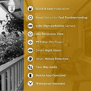Dot Com Wireless Light Bulb Security Camera - WiFi, Easy to Install, App Controlled Light Socket Security Camera - with Motion Detector, 360 View, 1080P HD, Remote Voice Intercom - Water Resistant