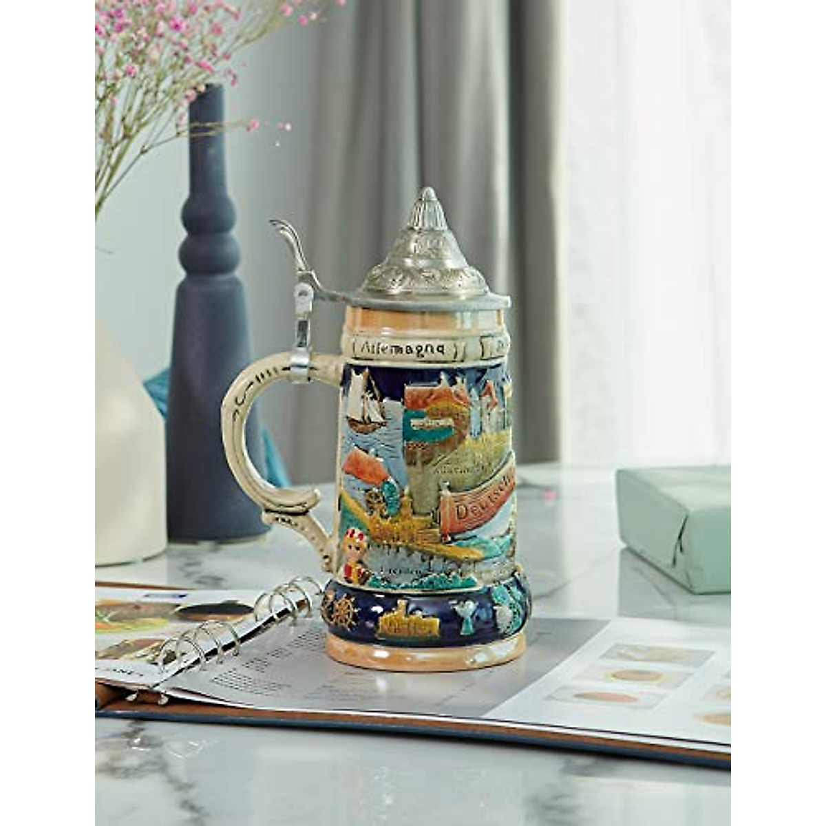 HAUCOZE Beer Stein Mug German Landmark Stanley Drinking Mug with Lid for Man 0.6 Liter