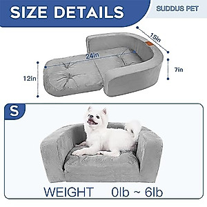 suddus Dog Beds for Small Dogs, Bolster Sofa Dog Bed with High Density Foam, Washable Dog Bed with Removable Cover and Non-Slip Bottom, Grey