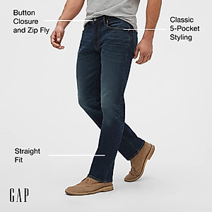 GAP Mens Straight Fit Jeans, Light Wash, 32W x 32L US
