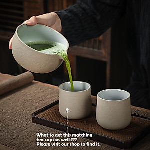 Japanese Tea Set (7pcs) Matcha Bowl with Pouring Spout Bamboo Matcha Whisk (chasen) Scoop (chashaku) Matcha Whisk Holder Tea Making Kit. N2, Darker Grey, Matcha Green Tea Powder