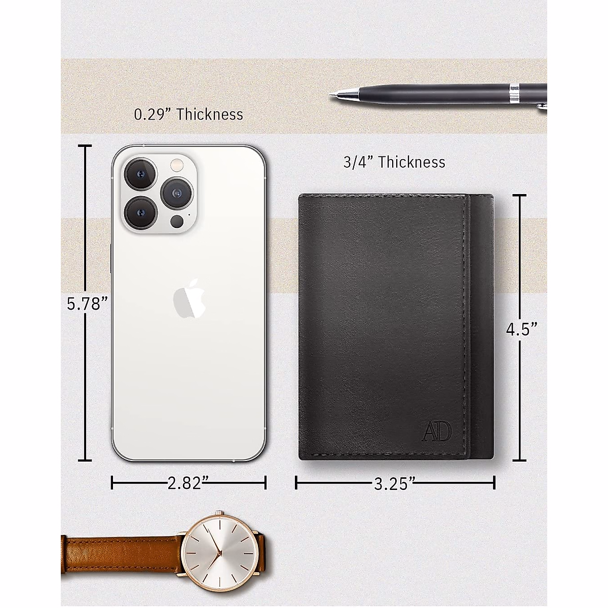 Genuine Leather Wallets For Men - Trifold Mens Wallet With ID Window RFID Blocking,Smooth Black