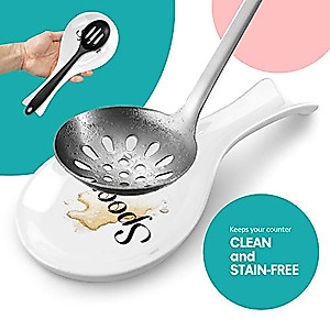 2PCS Farmhouse Spoon Rest for Kitchen - Utensil Rests Holder Black White - Modern Farmhouse Rustic Kitchen Decor - Ceramic Spoon Holder for Stove Top Counter Top (2, White)