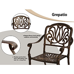 Grepatio 9 Piece Cast Aluminum Patio Furniture Set Outdoor Dining Set Bistro Furniture Set with 8 Armchairs and Dining Table for Backyard Garden (8 Flower Chairs Without Cushion)
