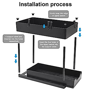Hesbilr 2 Tier Under Sliding Cabinet Basket Kitchen Organization and Storage, Bathroom Under Sink Organization with Sliding Drawers 4 Hooks, Multifunctional Toilet and Kitchen Storage Cabinets