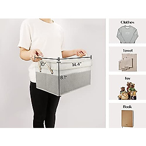 LoforHoney Home Fabric Storage Bins with Lids for Organizing, Foldable Storage Boxes with Lids for Shelves, Clothes Baskets with Cotton Rope Handles, Closet Storage Bins, Large, Beige & Gray, 2-Pack