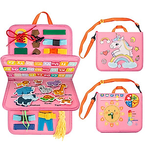 Montessori Toys - Busy Board - Sensory Toys for Toddlers 3-4, Toddler Travel Toys, Autism Educational Toys, Toddler Toys Age 3-6 Year Old Girls Boys Birthday (Pink)