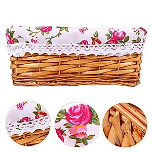 Hemoton Woven Basket Rattan Storage Bin Seagrass Wicker Basket with Floral Fabric Liner Dedsktop Sundries Container Weaving Jewelry Cutlery Organizer