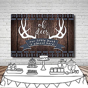 MEHOFOND 7x5ft Rustic Oh Deer Baby Shower Background Props Wood It's A Boy Buck On The Way Baby Shower Antlers Woodland Backdrop Party Decoration Photo Banner Supplies