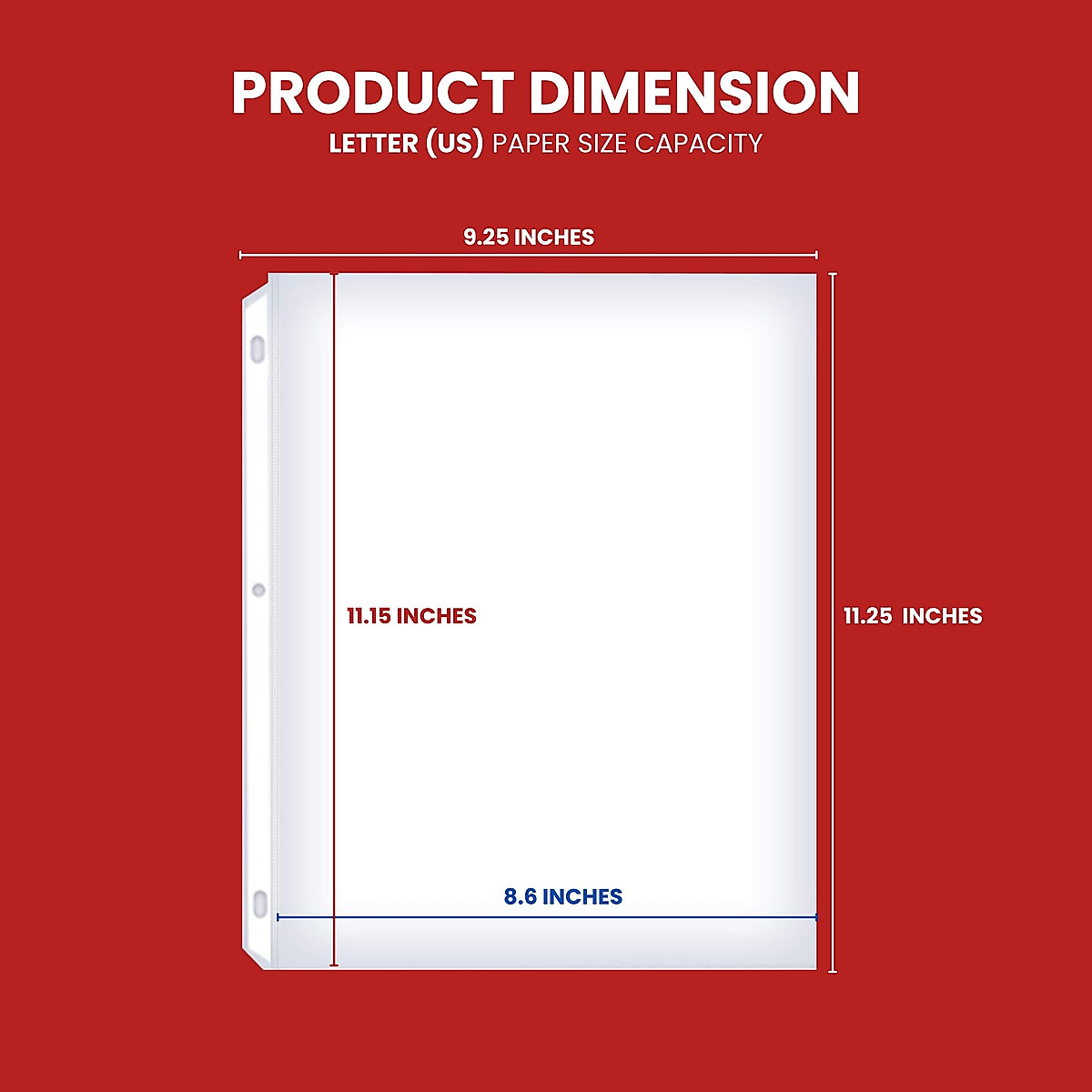 100 Clear Sheet Protectors, 8.5" x 11" Clear Page Protectors for 3 Ring Binder, Plastic Sheet Sleeves, Top Loading Paper Protector with Reinforced Holes, Archival Safe for Documents and Photos